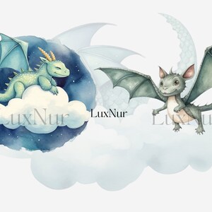 Watercolor Baby Dragon Clipart, Printable Fairy Tale Cute Dragons PNG ...