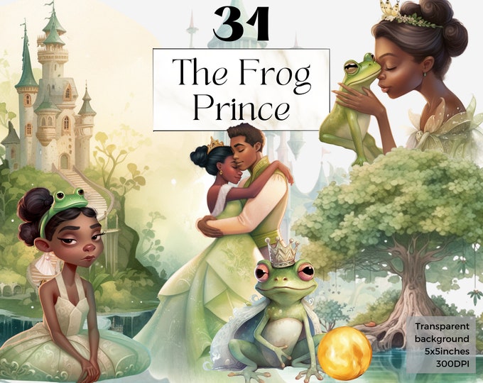Watercolor the Frog Prince Clipart Png, Printable Original Story of ...