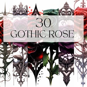 Watercolor Gothic Rose Digital Paper, Printable Halloween Floral ...