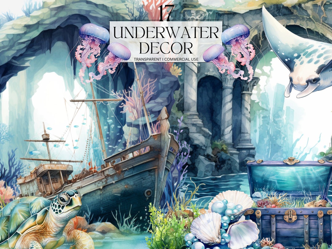 Watercolor Underwater Decor Clipart, Printable Magical Titanic ...