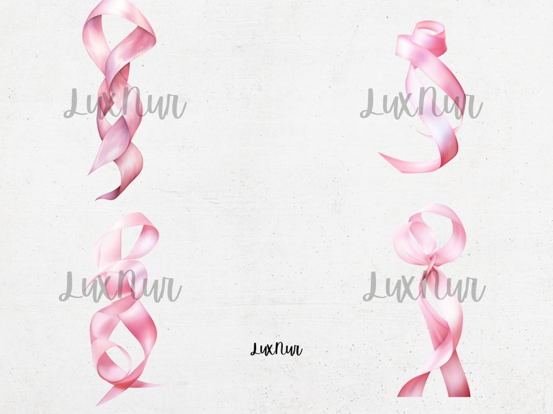 Watercolor Pink Ribbon Clipart Printable Kawaii Birthday - Etsy