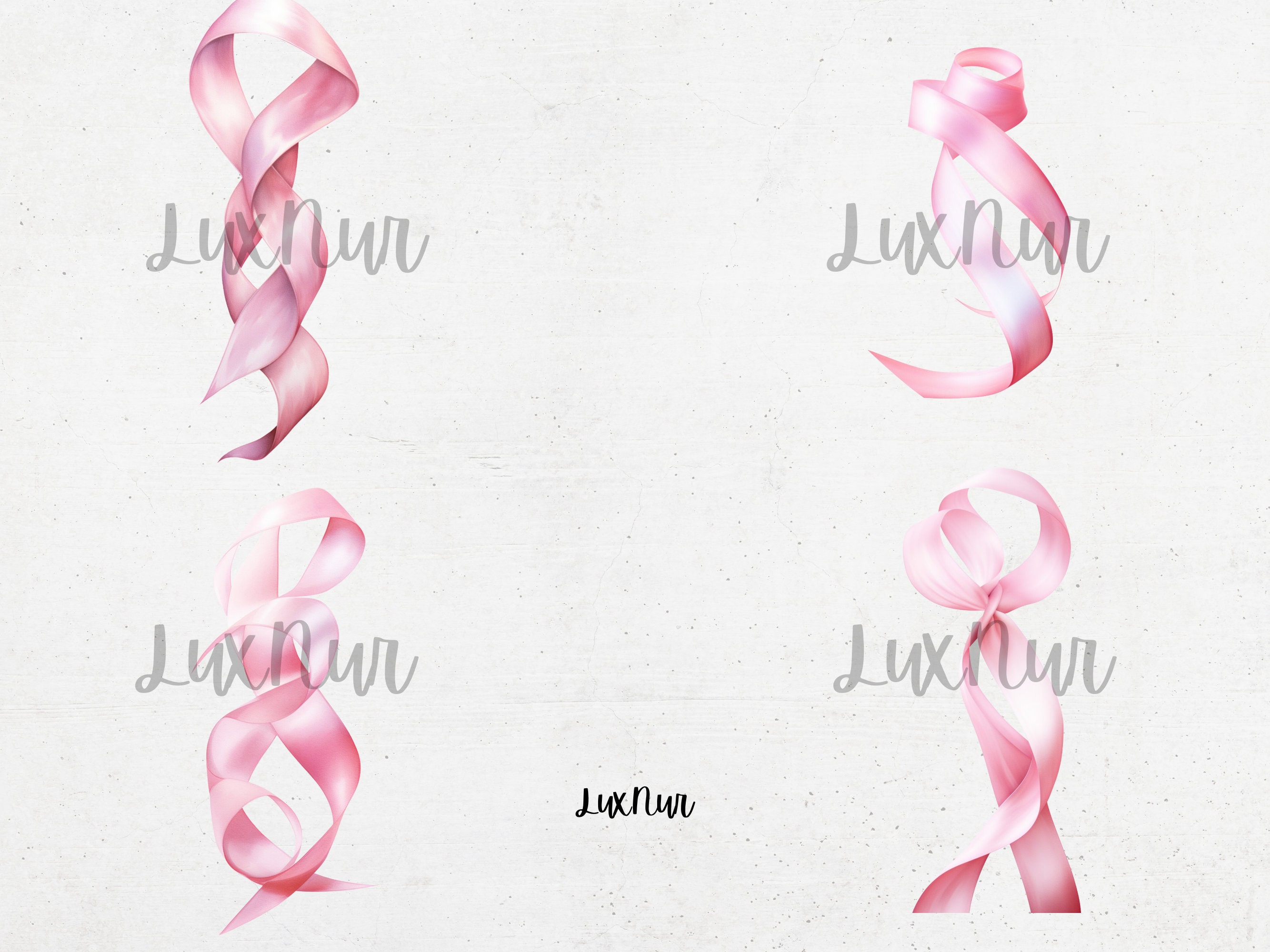 Watercolor Pink Ribbon Clipart Printable Kawaii Birthday - Etsy