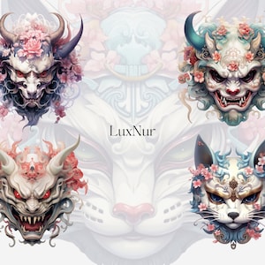 Watercolor Demon Mask Clipart, Printable Fantasy Horror Decorations Png ...