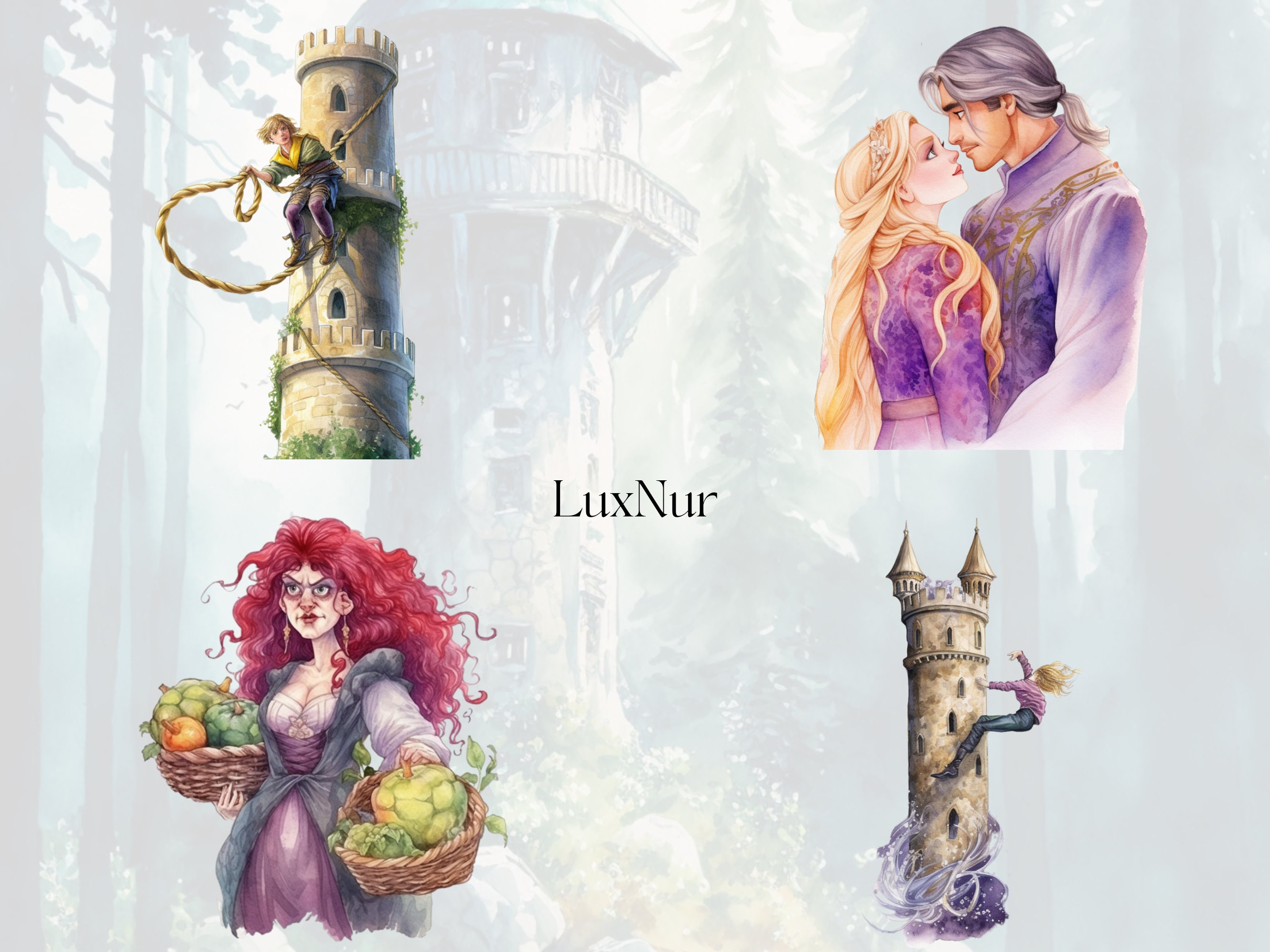 Watercolor Original Rapunzel Fantasy Png Clipart Printable - Etsy Australia