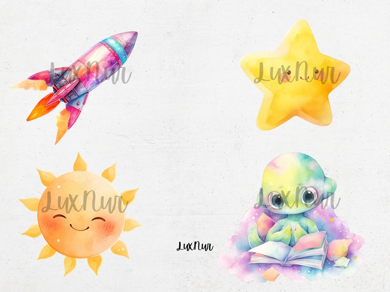 Watercolor Baby Astronaut Clipart Printable UFO Spaceship - Etsy