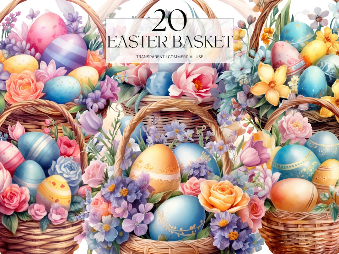 Watercolor Easter Basket Clipart, Printable Invitation Floral Egg ...