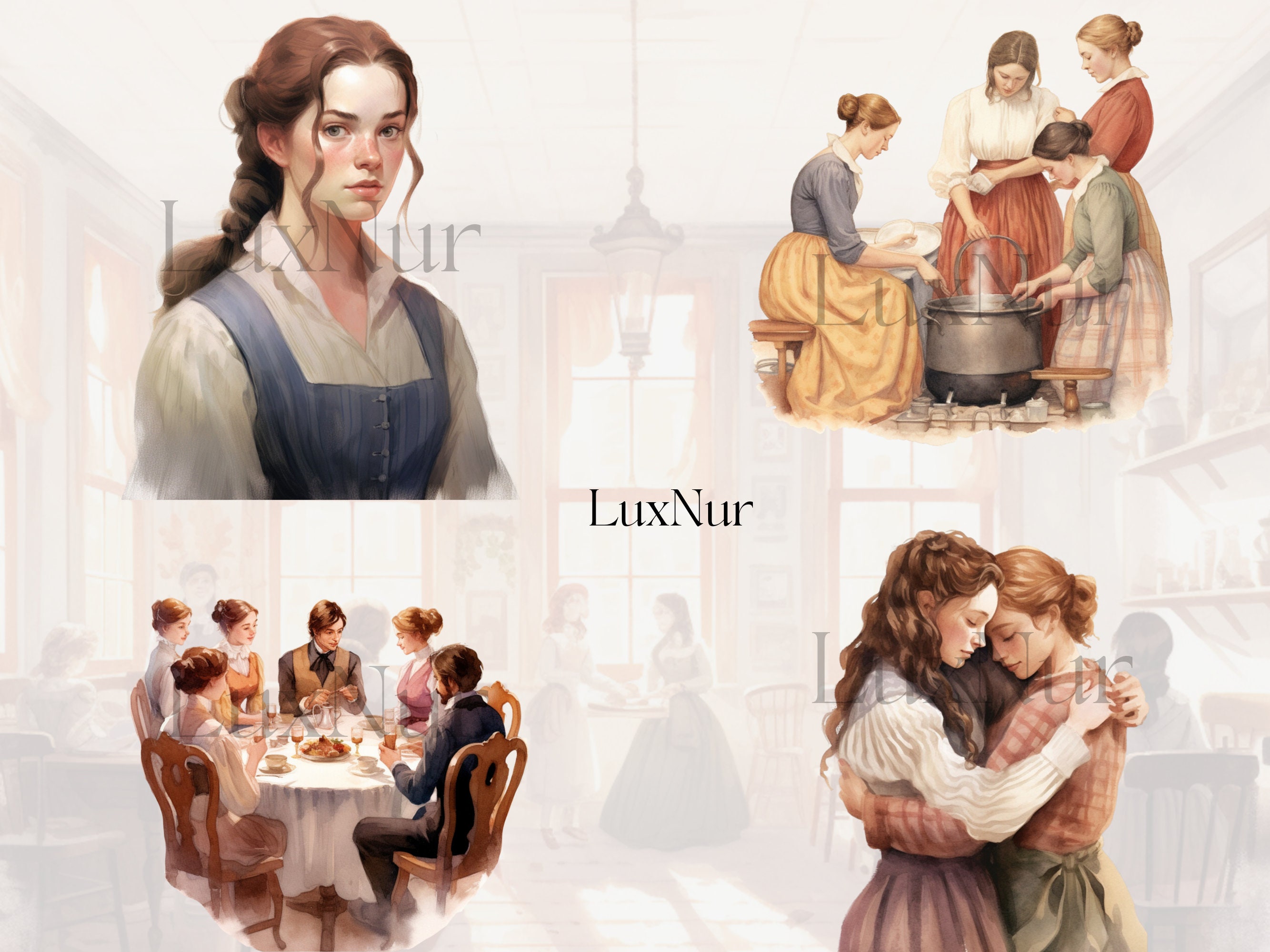 Watercolor Little Women Clipart Png Sisters Clipart - Etsy