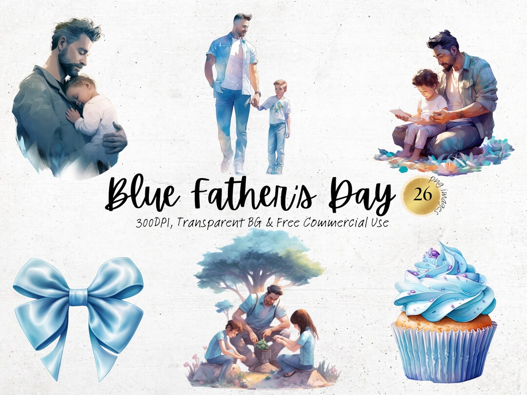 Watercolor Father's Day Clipart, Printable Blue Dad Kids Son Daughter ...