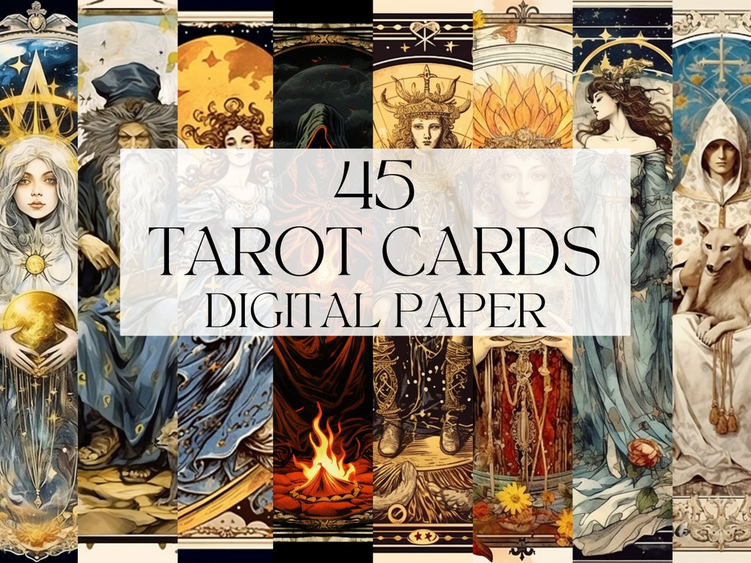 Watercolor Tarot Cards Digital Paper Printable Magical Fortune Teller ...