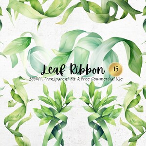 Watercolor Ribbon With Leaves Clipart, Printable Kawaii Birthday Party ...