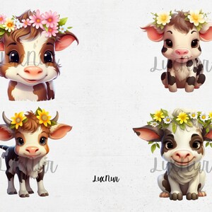 Watercolor Cute Cow Clipart, Printable Woodland Farm Cow Baby Png ...