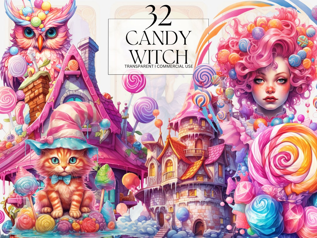Watercolor Candy Witch Clipart Png, Printable Light Academia Print ...