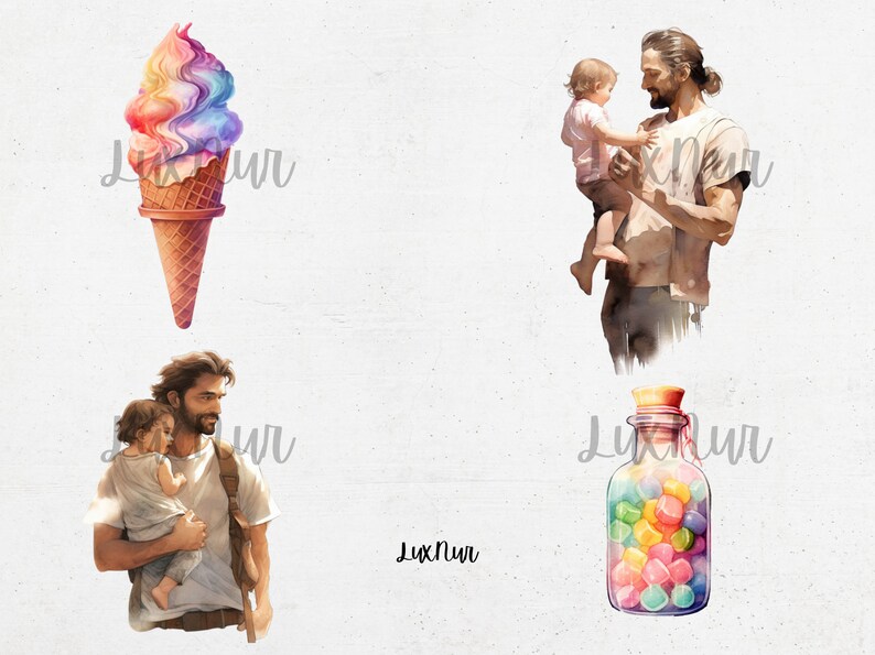 Watercolor Father's Day Clipart Printable Blue Dad Kids - Etsy