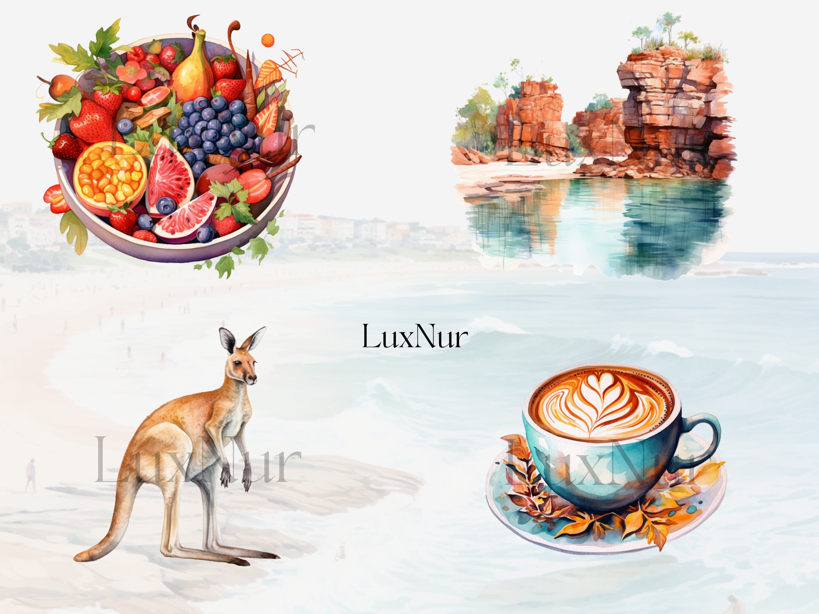 Watercolor Australia Clipart Printable Kangaroo Quokka Koala - Etsy ...