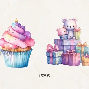 Watercolor Birthday Clipart Printable Kawaii Happy Birthday Party ...