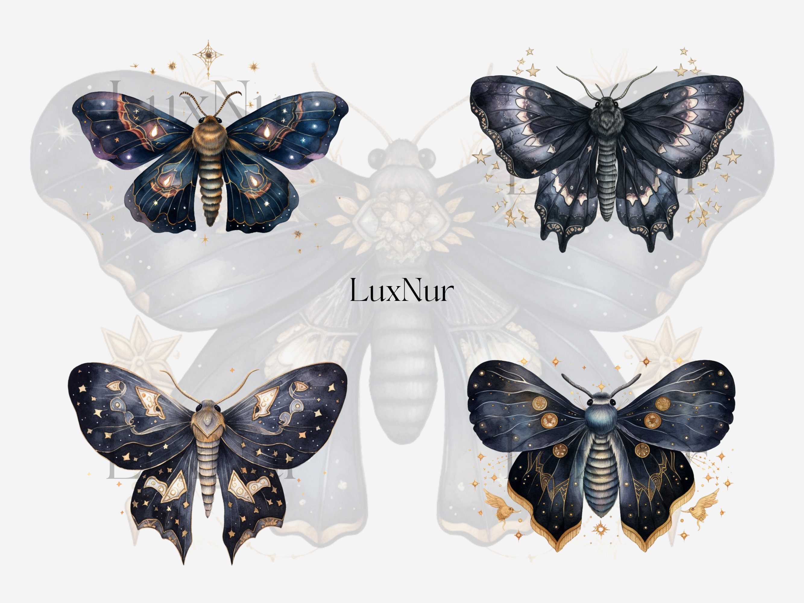 Watercolor Cosmic Moth Clipart Printable Fantasy Celestial - Etsy Australia