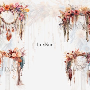 Watercolor Boho Wedding Arches Clipart, Printable Floral Ephemera Png ...