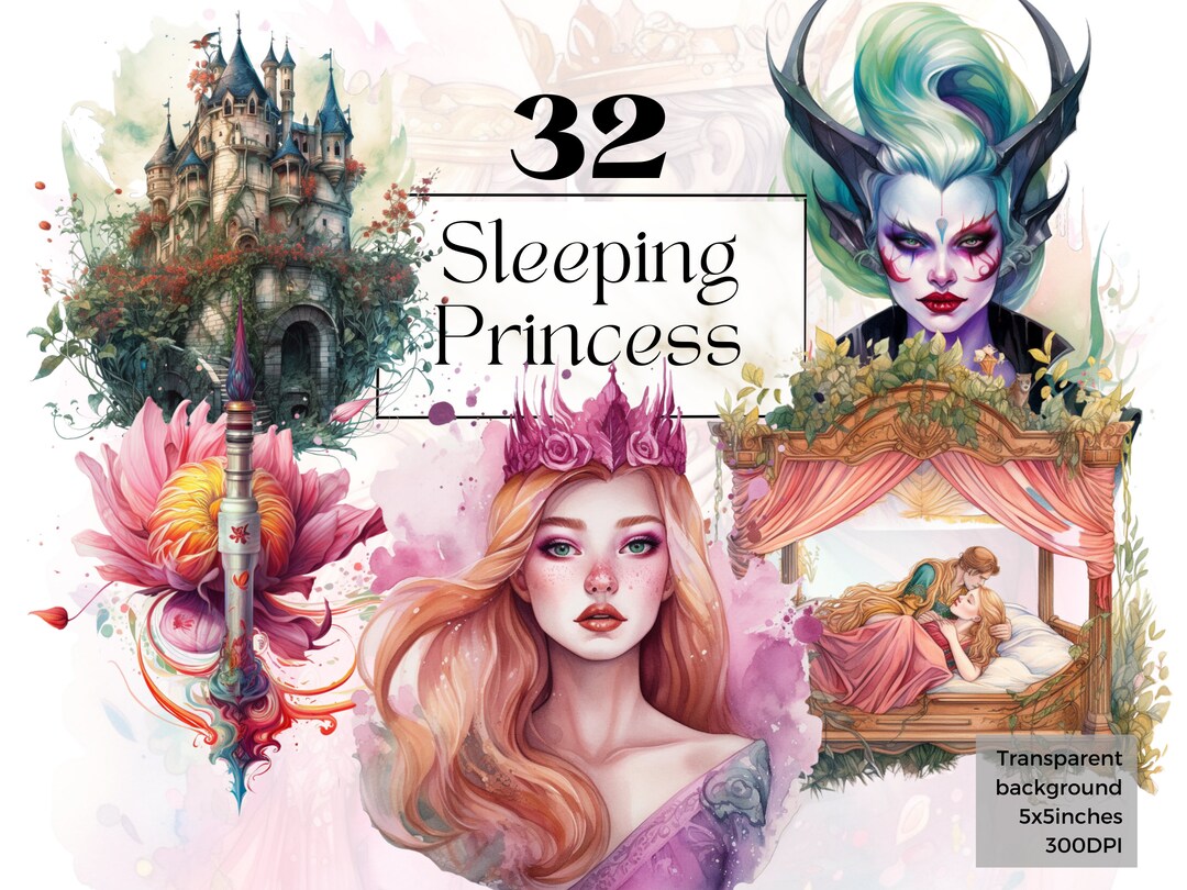 Sleeping Fairytale Princess Clipart Png, Watercolor Little Briar Rose ...