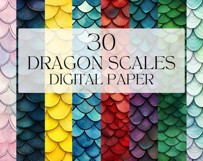 Watercolor Dragon Scales Digital Paper, Printable Seamless Png ...