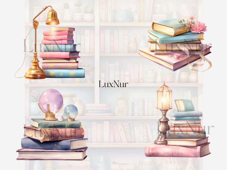 Watercolor Cottagecore Books Clipart Printable Cozy Reading - Etsy