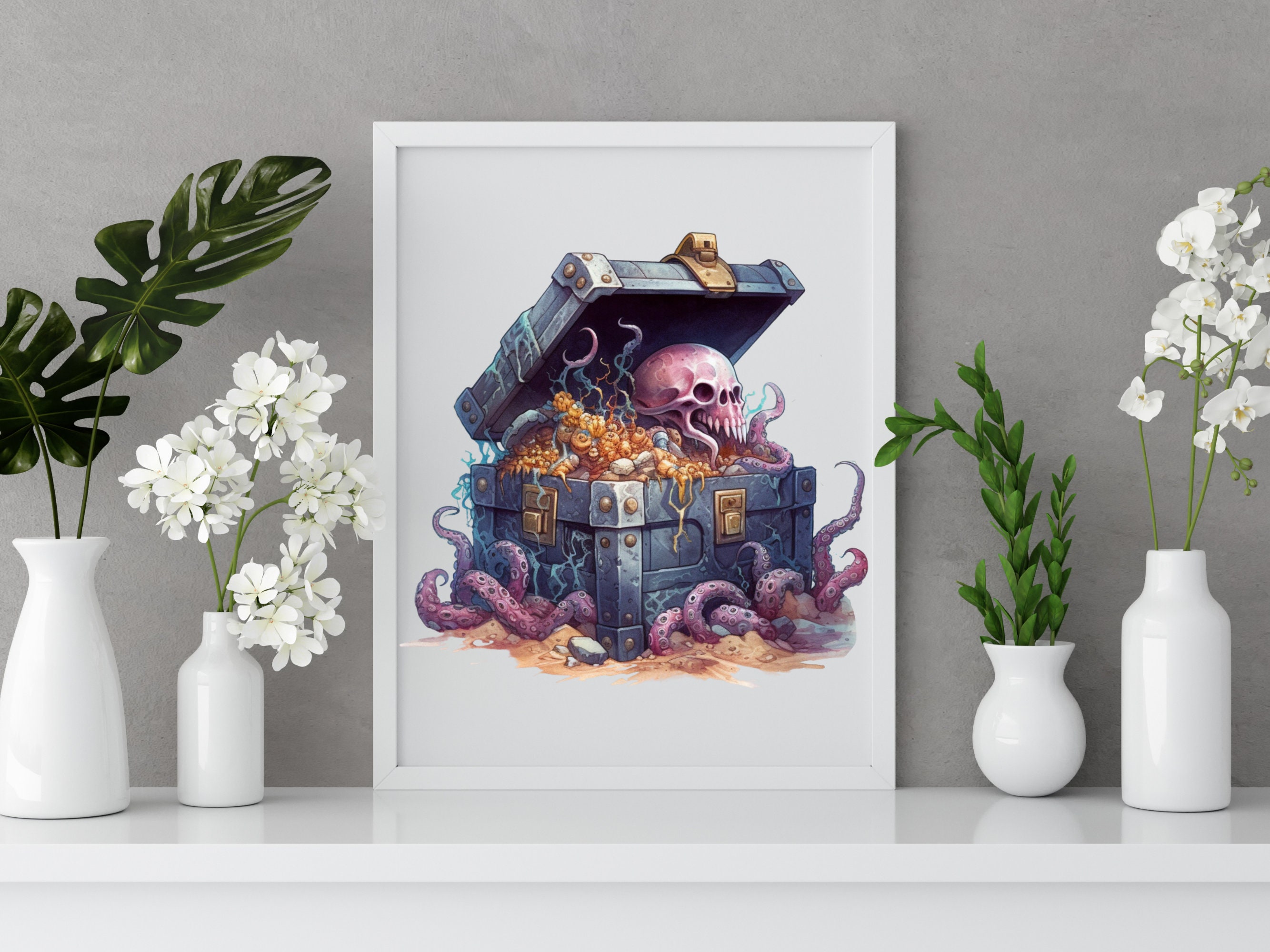 Watercolor Kraken Clipart Printable Giant Octopus Art Print - Etsy
