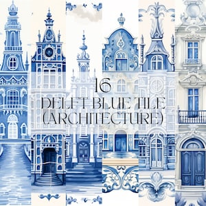 Watercolor Delft Blue Tile Architecture Digital Paper - Etsy