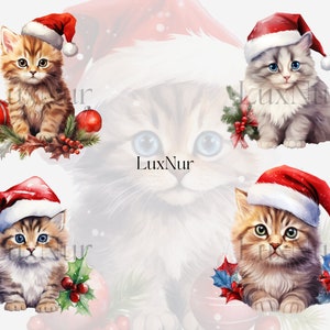 Watercolor Christmas Cat Clipart, Printable Adorable Tabby Cat Png ...