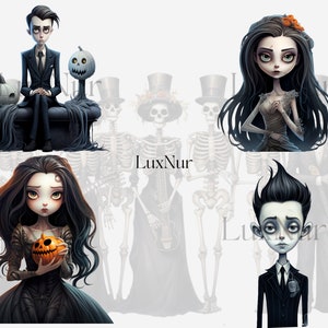 Watercolor Corpse Bride Wedding Clipart, Printable Horror Decorations ...