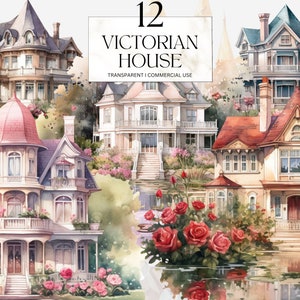 Watercolor Victorian House Clipart Printable Vintage Mansion W Pond Art ...