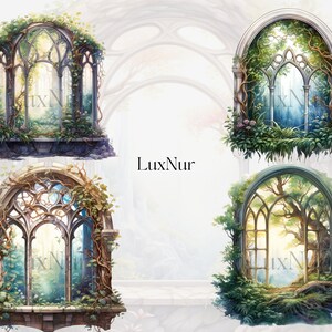 Watercolor Enchanted Forest Window Clipart, Printable Fantasy Magical ...