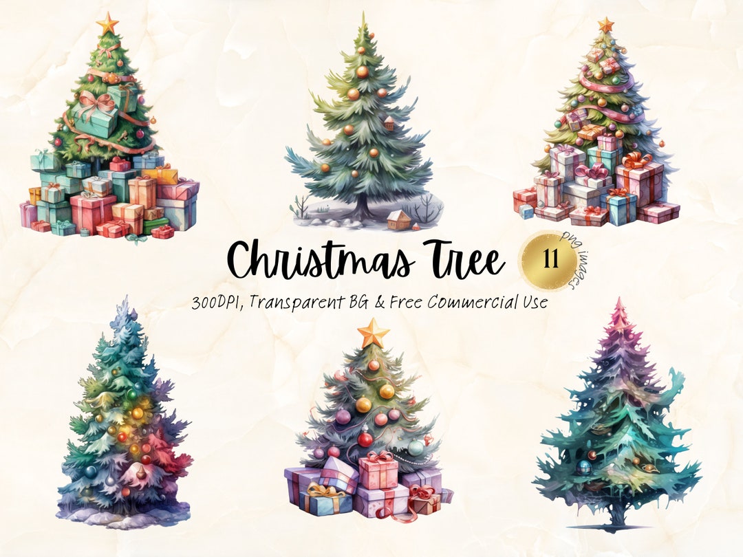 Watercolor Christmas Tree Clipart Printable Xmas December Holiday ...