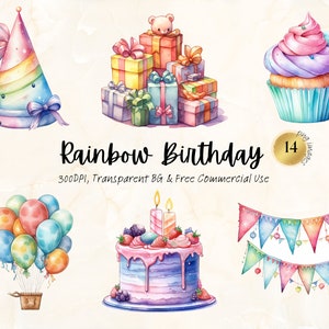 Watercolor Birthday Clipart Printable Kawaii Happy Birthday Party ...