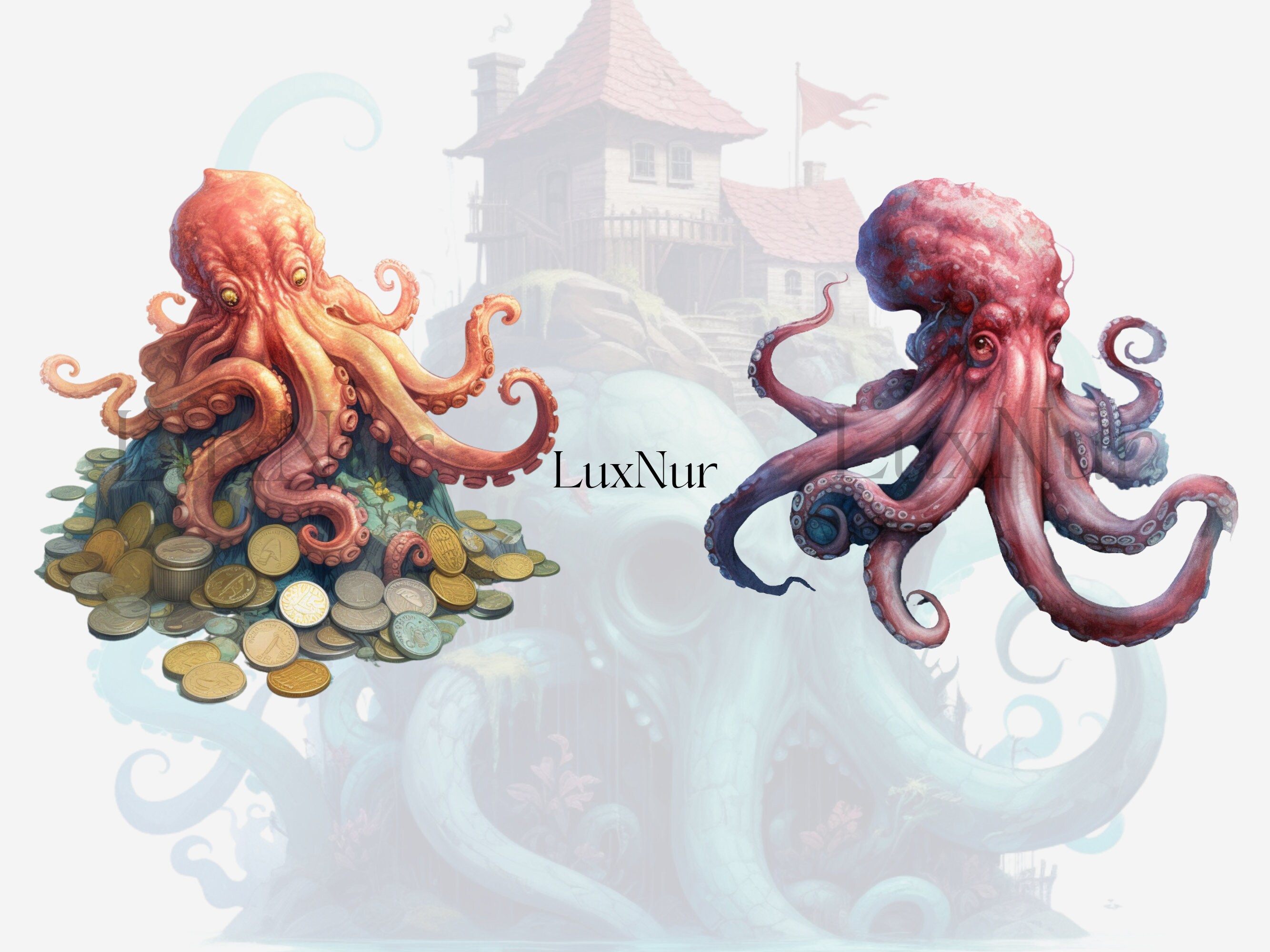 Watercolor Kraken Clipart Printable Giant Octopus Art Print - Etsy Australia