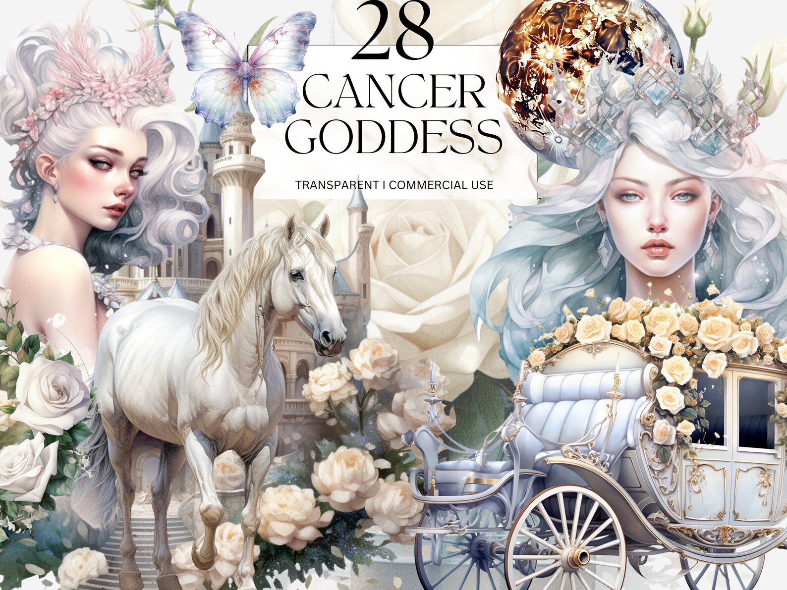 Watercolor Cancer Goddess Clipart Printable Zodiac Sign - Etsy