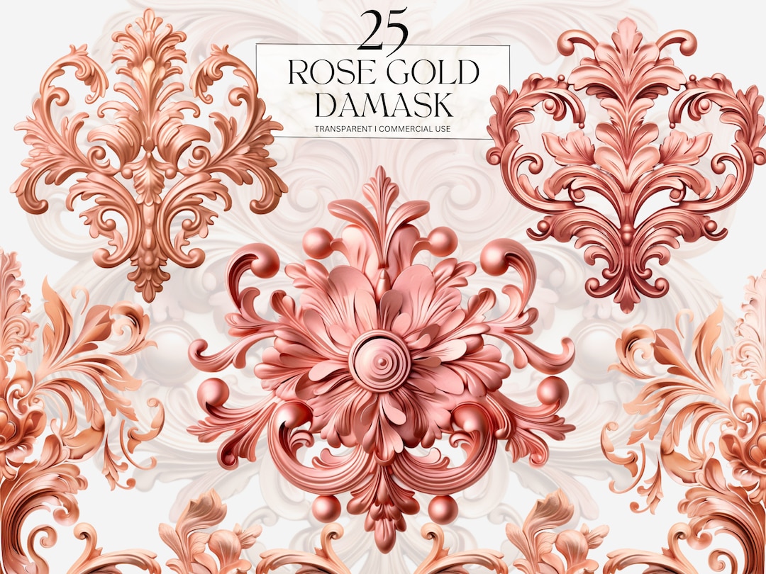 Watercolor Rose Gold Damask Clipart, Printable 50 Th Anniversary Gold ...