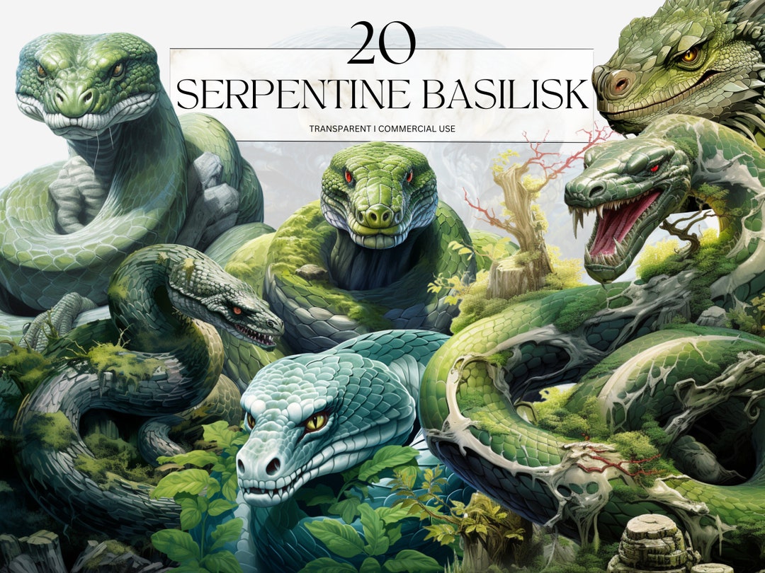 Watercolor Serpentine Basilisk Clipart Printable Mystical Wyvern ...