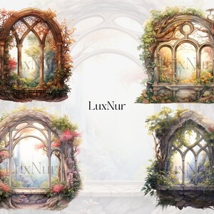 Watercolor Enchanted Forest Window Clipart, Printable Fantasy Magical ...