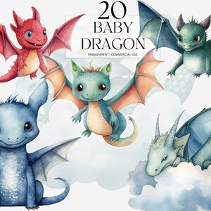 Watercolor Baby Dragon Clipart, Printable Fairy Tale Cute Dragons PNG ...