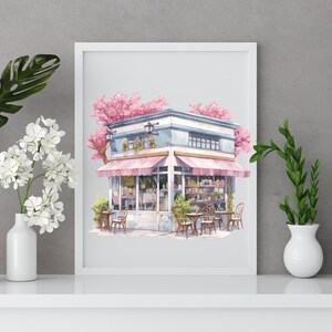 Watercolor Spring Cafe Clipart, Printable Spring Clipart, Cafe Interior ...