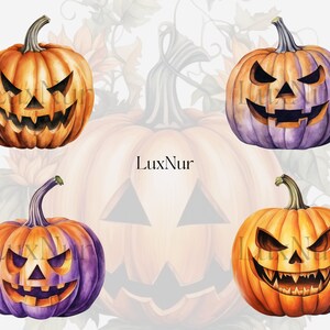 Watercolor Jack O Lantern Clipart, Printable Horror Decorations Png ...