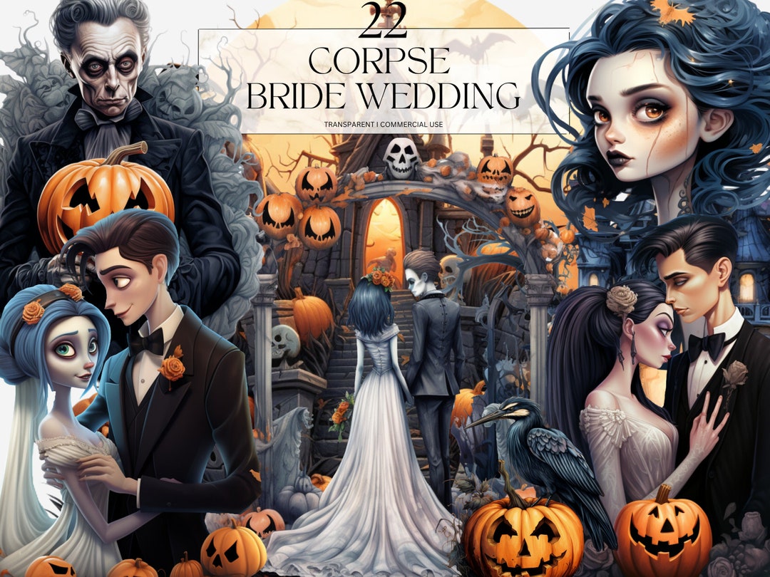 Watercolor Corpse Bride Wedding Clipart, Printable Horror Decorations ...