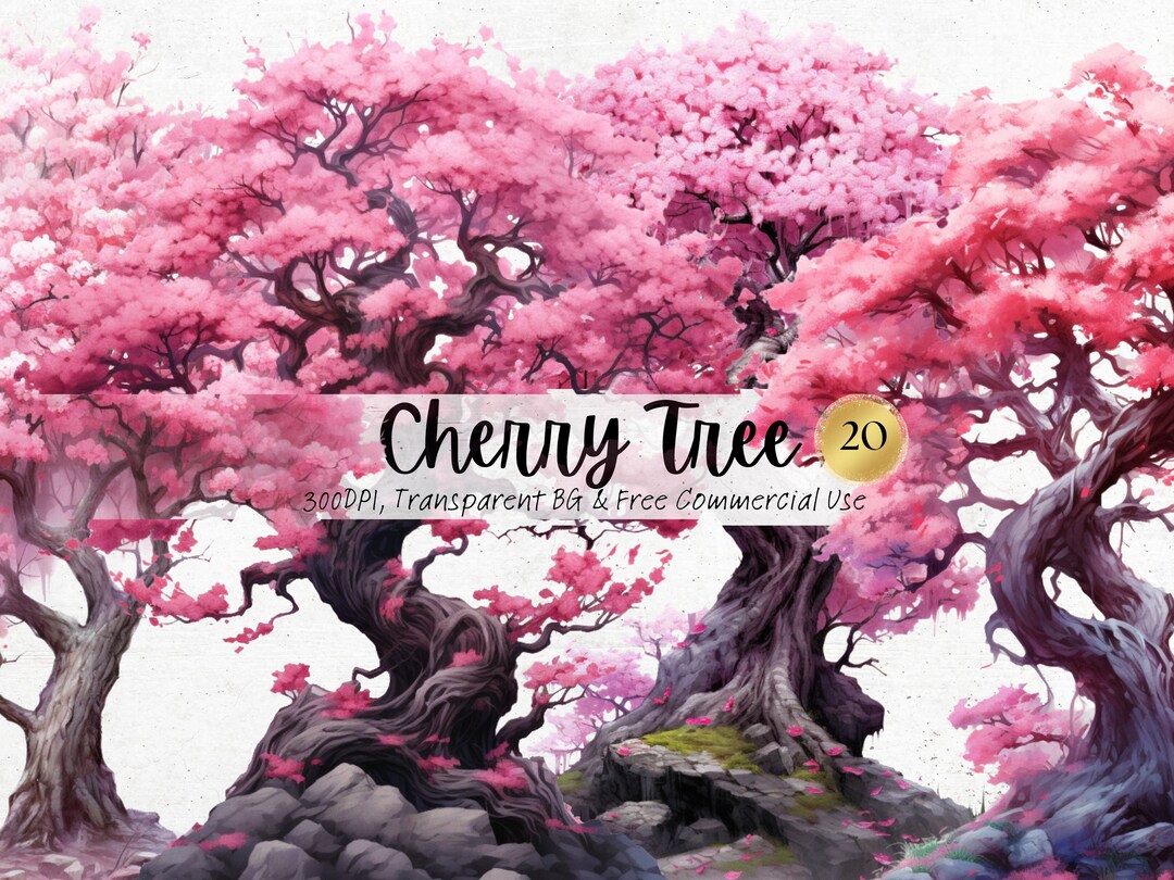 Watercolor Cherry Tree Clipart, Printable Botanical Pink Tree Png ...