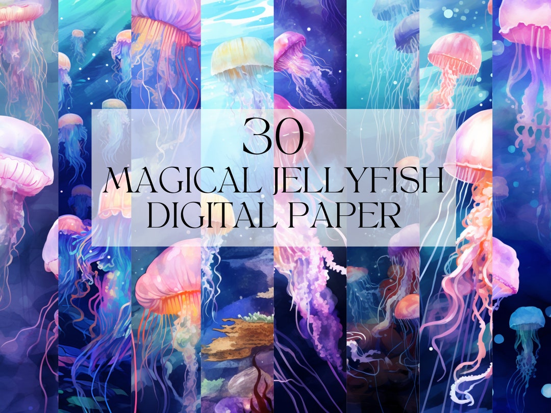 Watercolor Magical Jellyfish Digital Paper, Printable Underwater Sea ...