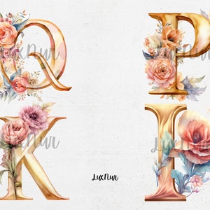 Alphabet Watercolor Png Clipart, Printable Gold Floral Letter Wedding ...