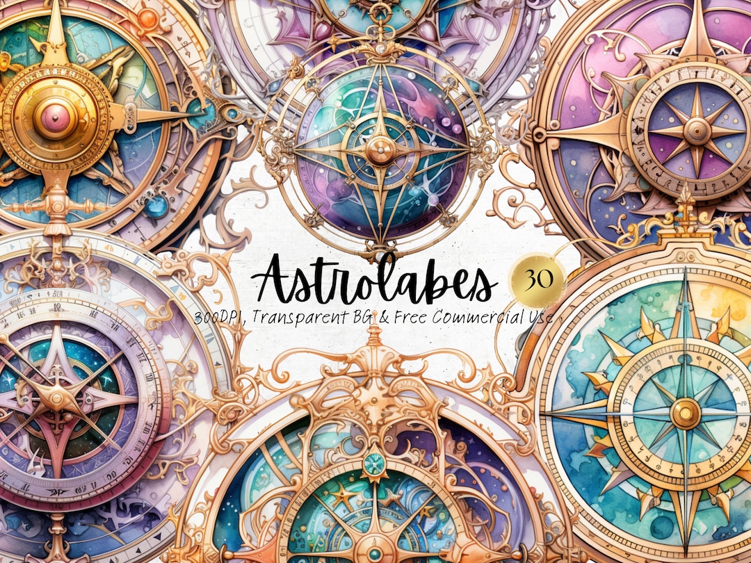 Watercolor Astrolabes Clipart, Printable Magical Fantasy Celestial Png ...