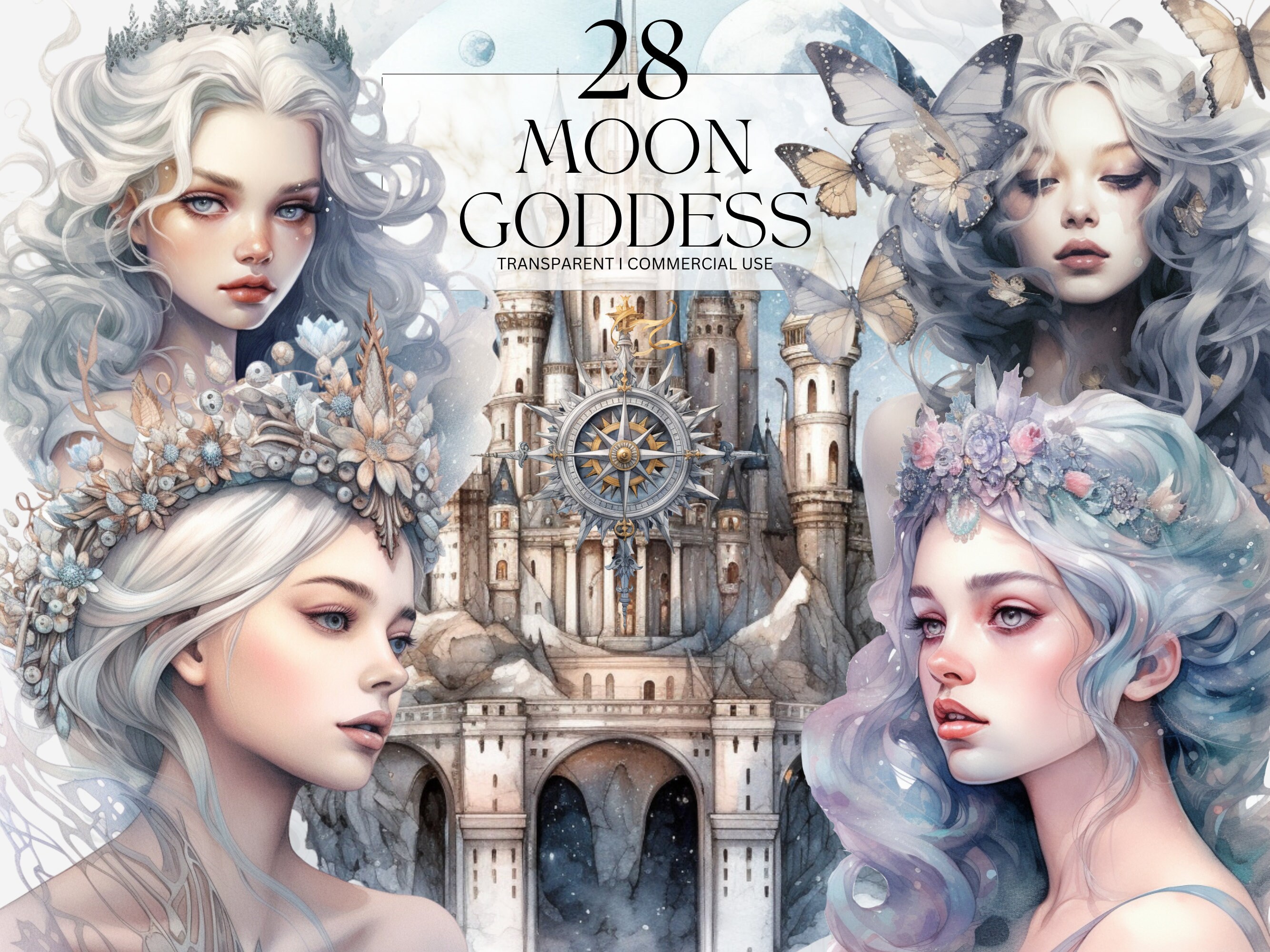 Watercolor Moon Goddess Clipart Printable Lunar Deity Png - Etsy
