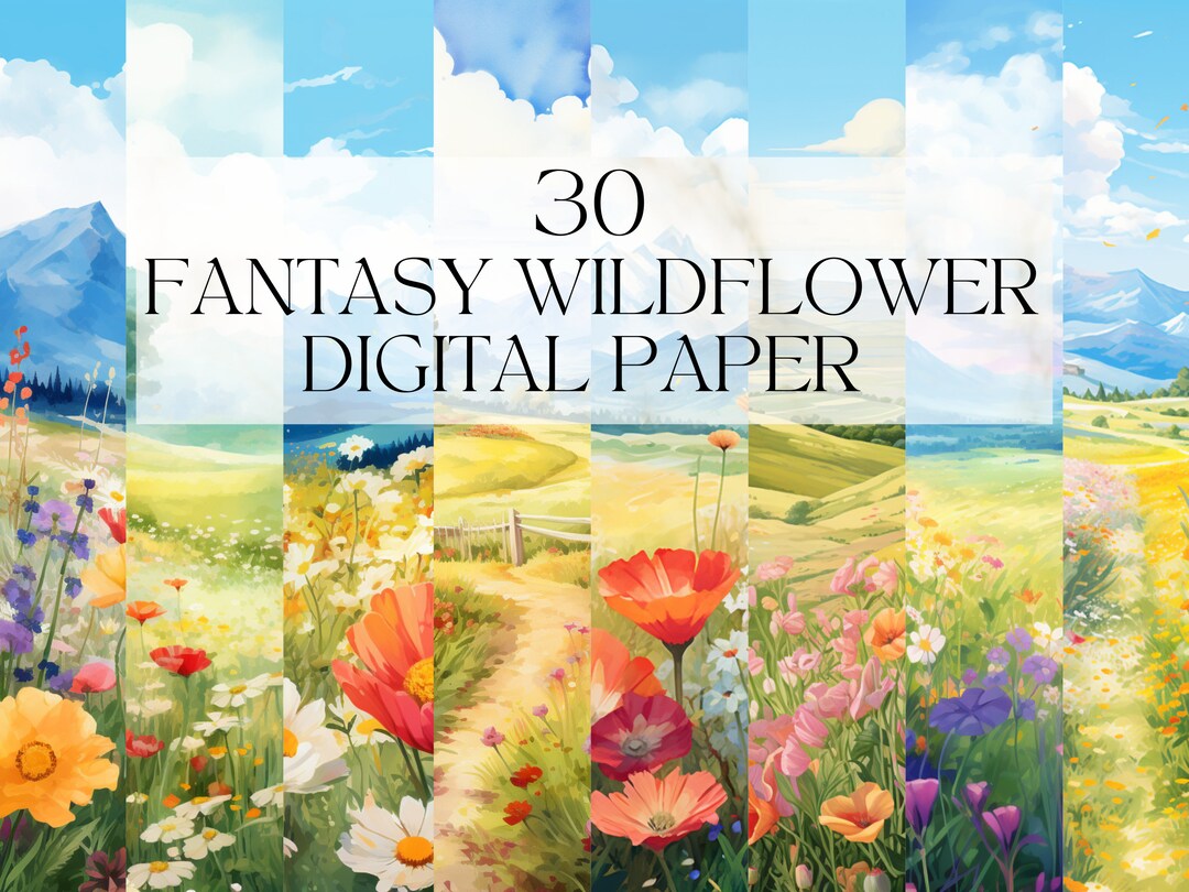 Watercolor Fantasy Wildflower Digital Paper, Printable Floral Botanical ...