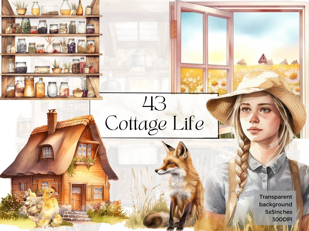 Watercolor Cottage Life Png Clipart, Printable Farmhouse Cottagecore ...