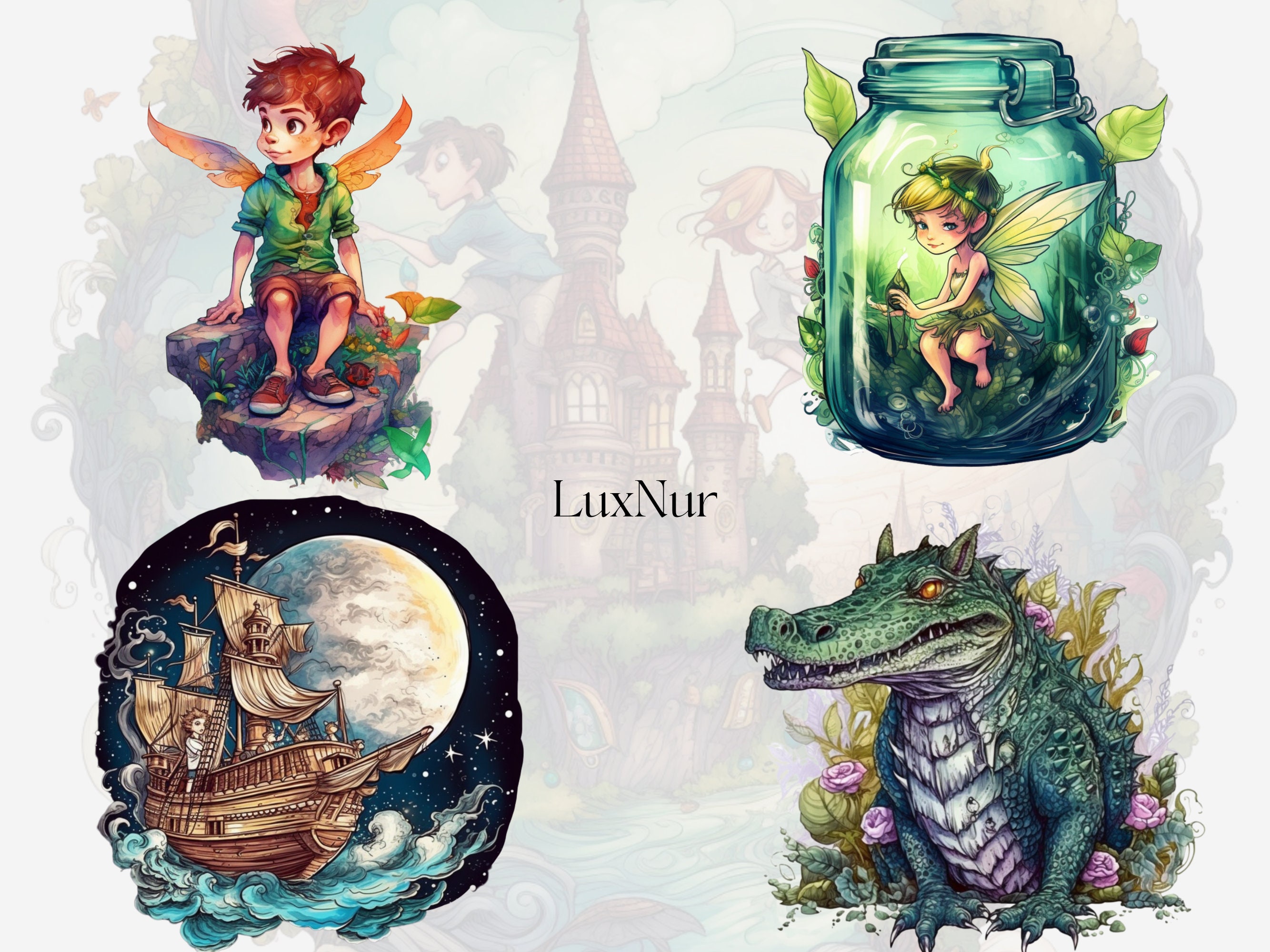 Watercolor Peter Pan Clipart Png Printable Tinkerbell - Etsy