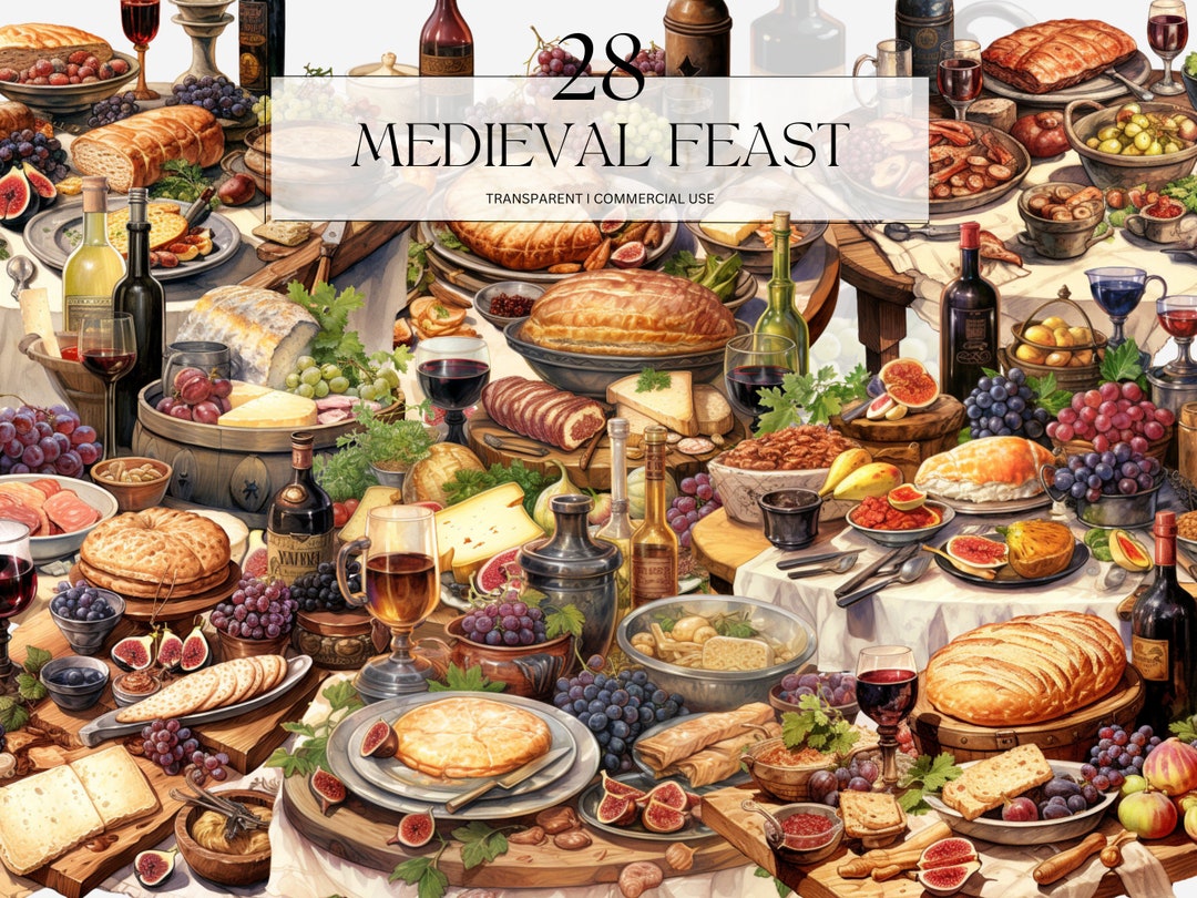 Watercolor Medieval Feast Clipart, Printable Middle Age Cuisine Decor ...